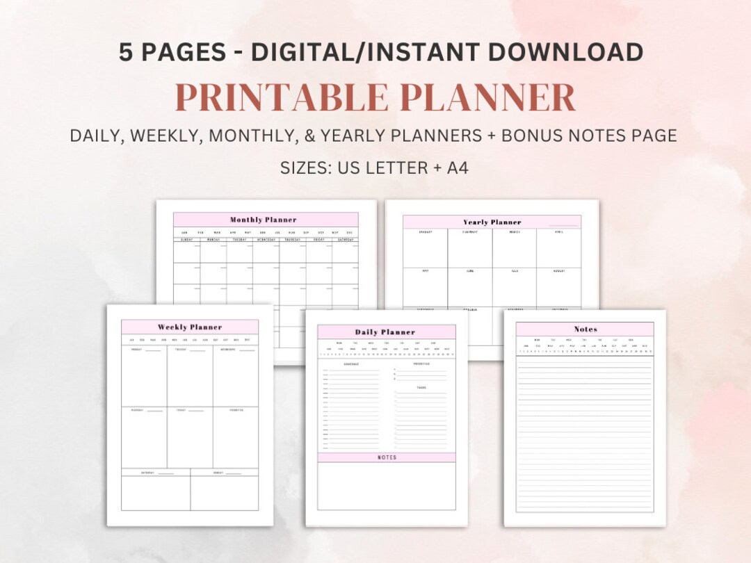 Pink Printable Productivity Planner Bundle Daily Weekly Monthly Yearly ...