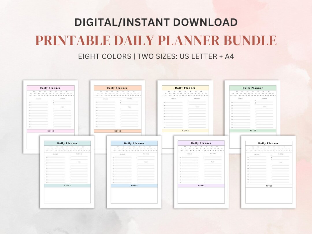 Rainbow Printable Daily Planner With Customizable Schedule and Large ...