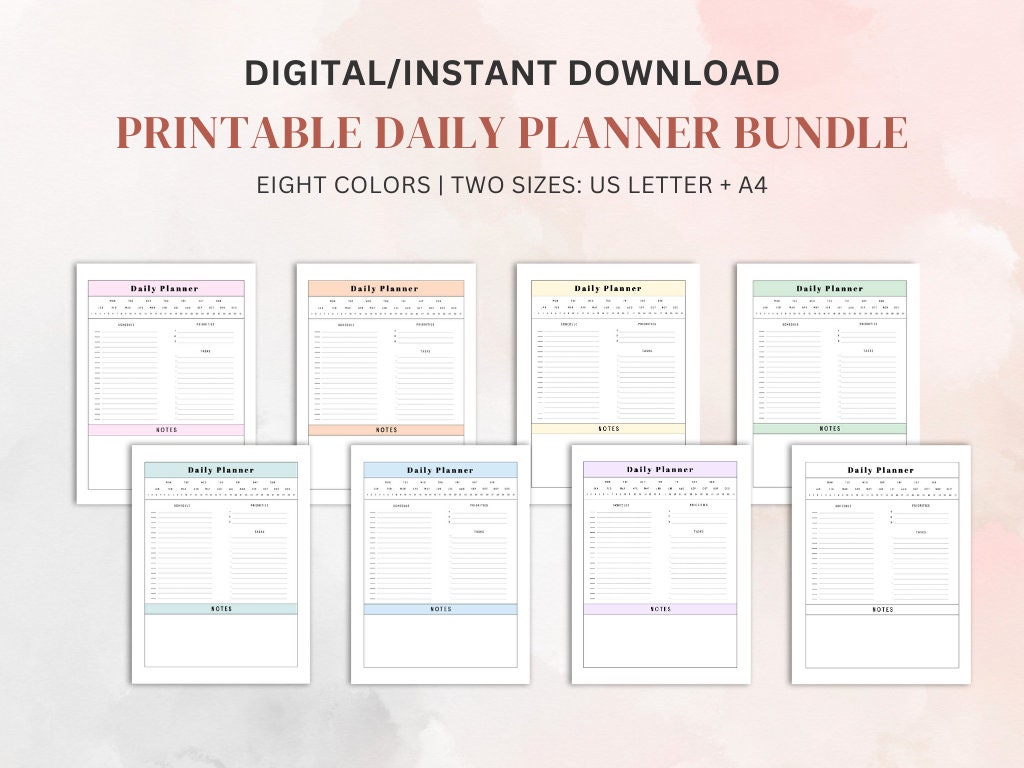 Rainbow Printable Daily Planner With Customizable Schedule and Large ...