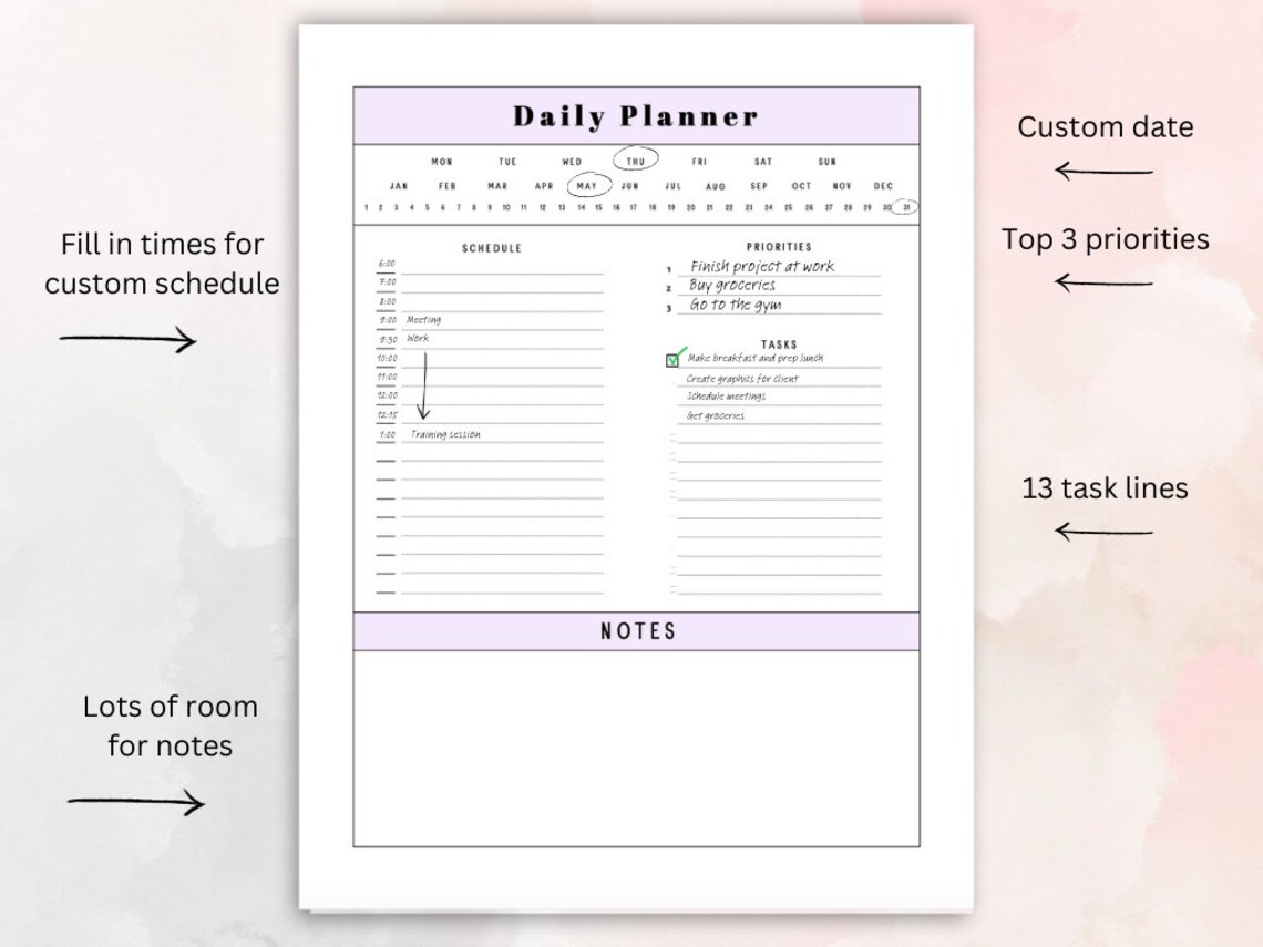 Rainbow Printable Daily Planner With Customizable Schedule and Large ...