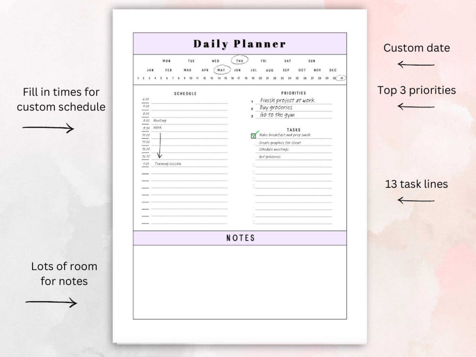 Rainbow Printable Daily Planner With Customizable Schedule and Large ...