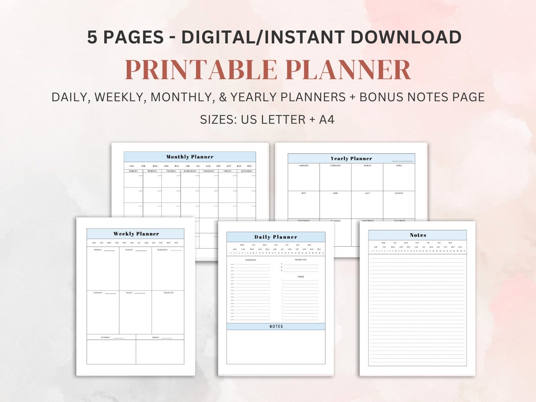 Blue Printable Productivity Planner Bundle Daily Weekly Monthly Yearly ...