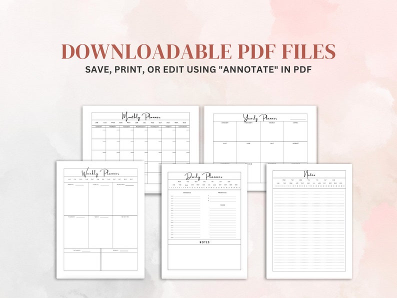 Simple Printable Productivity Planner Bundle Daily Weekly Monthly ...