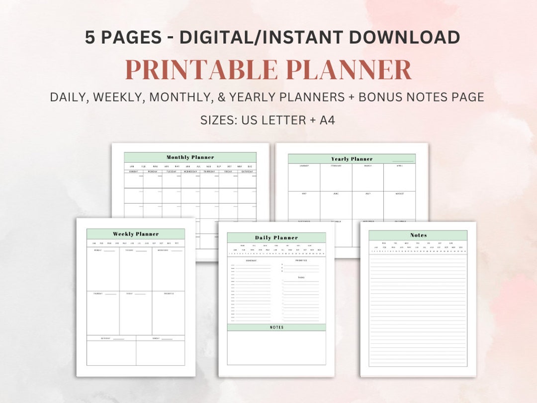 Mint Green Printable Productivity Planner Bundle Daily Weekly Monthly ...