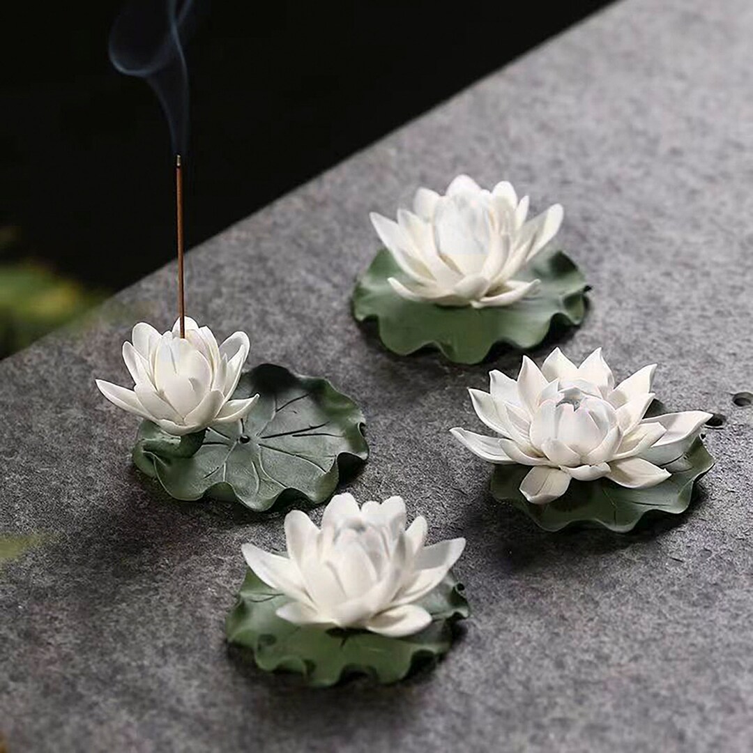 White Ceramic Lotus Flower Incense Holder: Zen Decor - Etsy