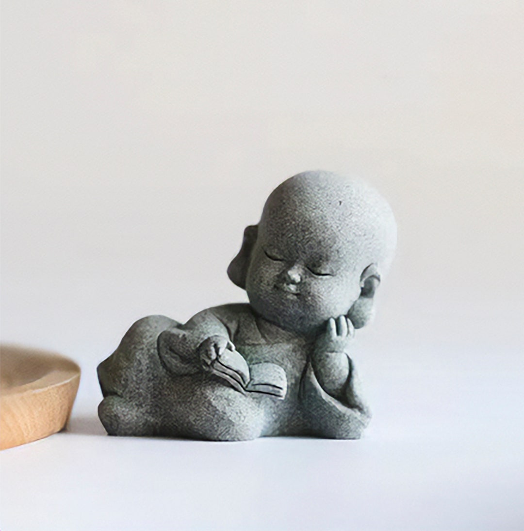 Mini Buddhist Monk Reading Scriptures Statue | Buddist Sandstone ...