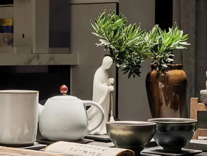 White Ceramic Sweeping Monk Statue Zen Gift Idea Zen Décor - Etsy