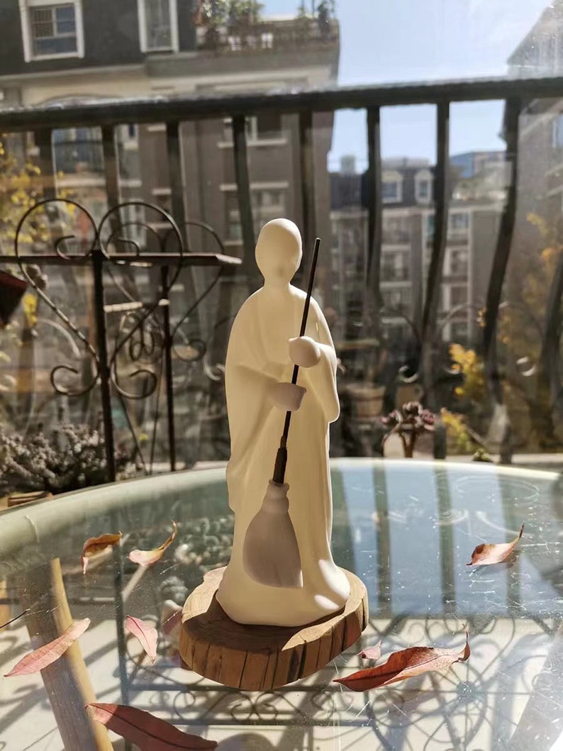 White Ceramic Sweeping Monk Statue Zen Gift Idea Zen Décor - Etsy