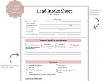 Client Intake Sheet | Real Estate | Real Estate Agent | Instant ...