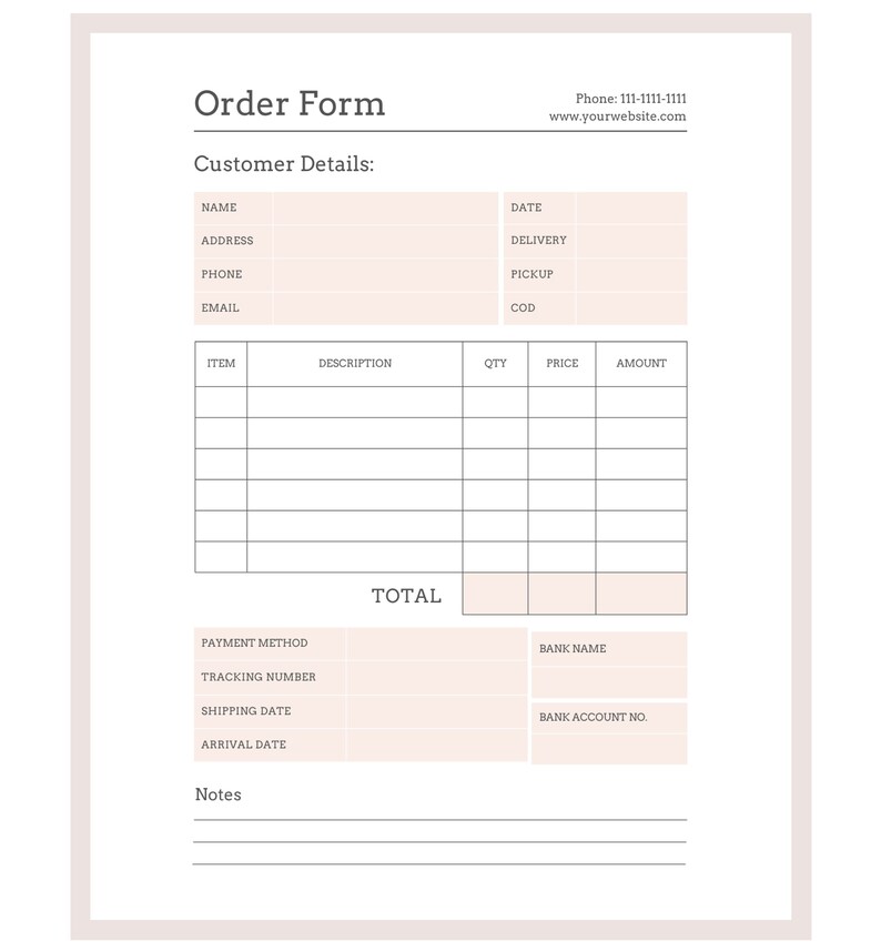 Custom Order Form Template | Purchase Order Form Template | Editable ...