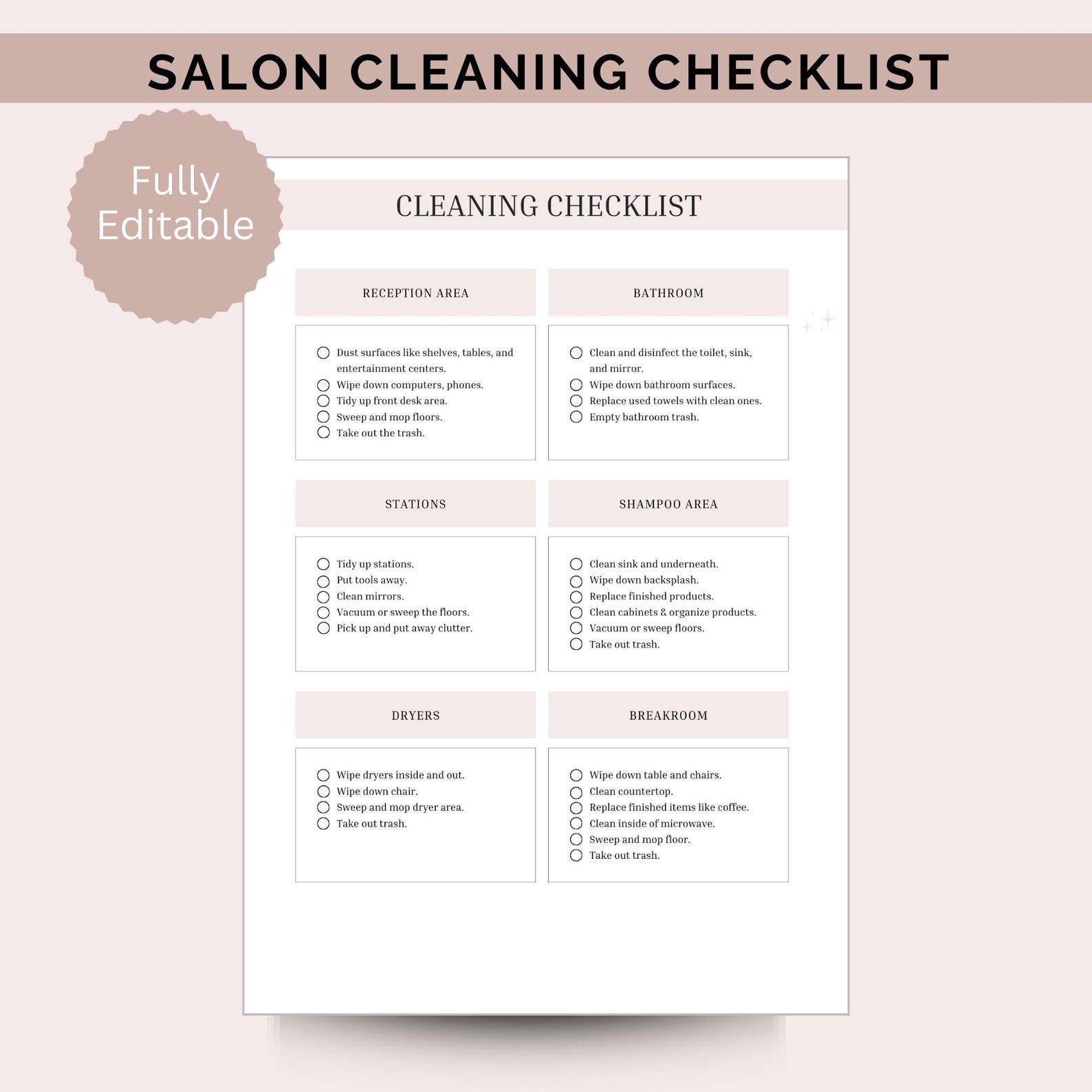 Salon Cleaning Checklist Editable, Cleaning Checklist Canva Template ...