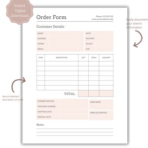 Custom Order Form Template | Purchase Order Form Template | Editable Order Form | Printable ...