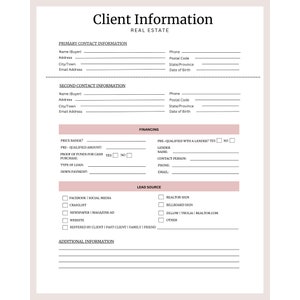 Real Estate Client Intake Form: Editable Template (digital Download) - Etsy