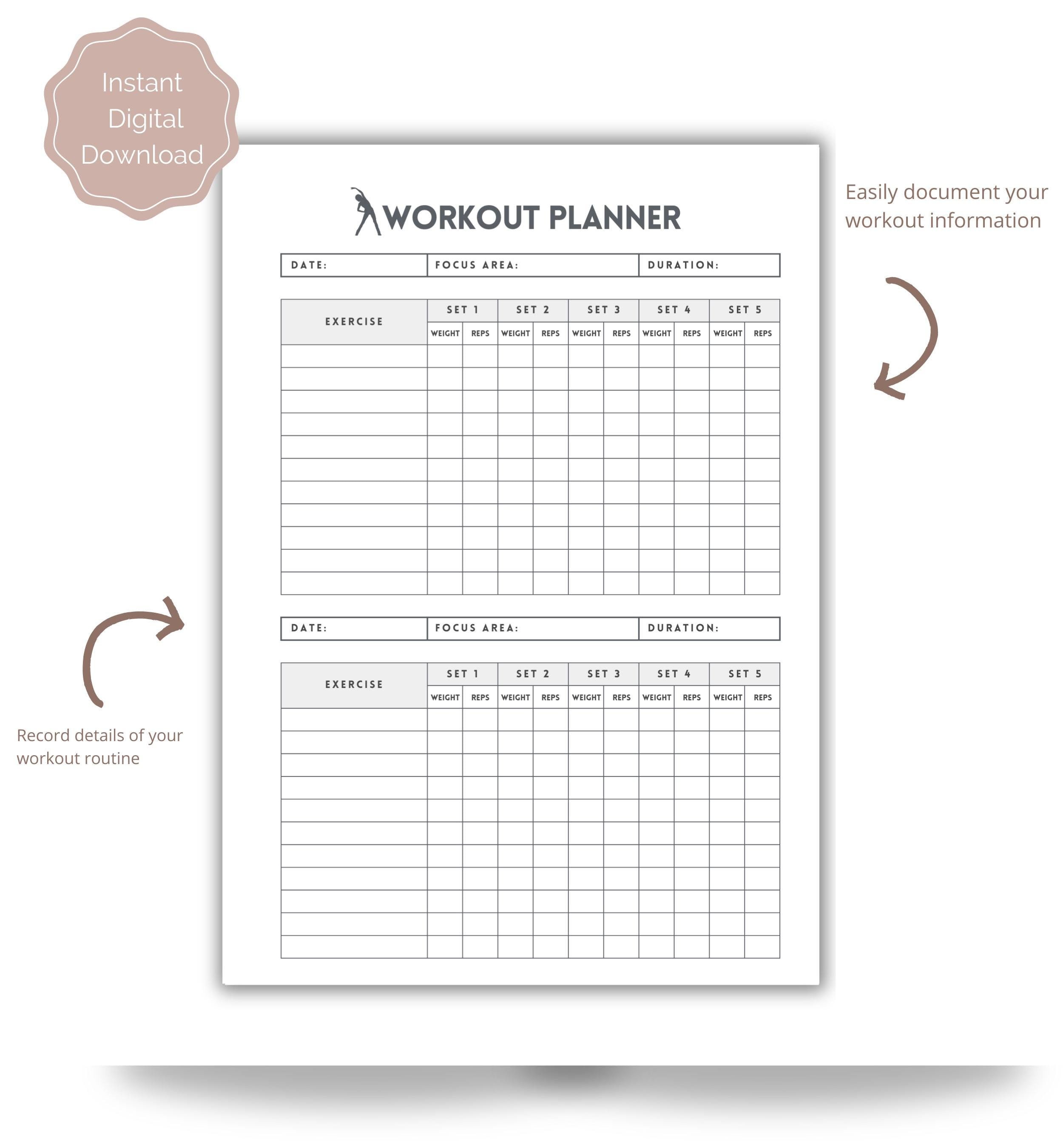 Fitness Planner Workout Log, Printable Exercise and Goal Planner - Etsy