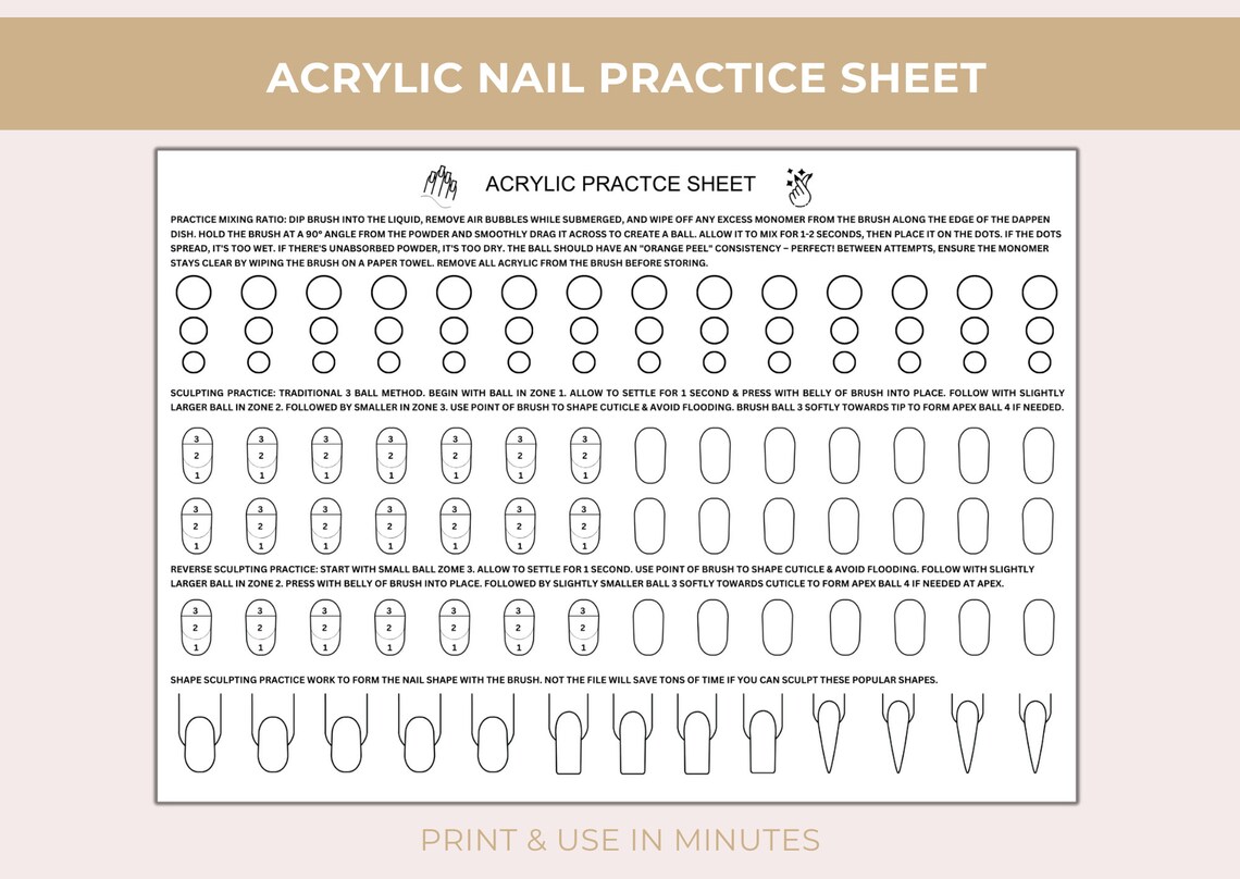 Acrylic Practice Sheet, Nail Liquid & Powder Workbook, Acrylic Mix ...
