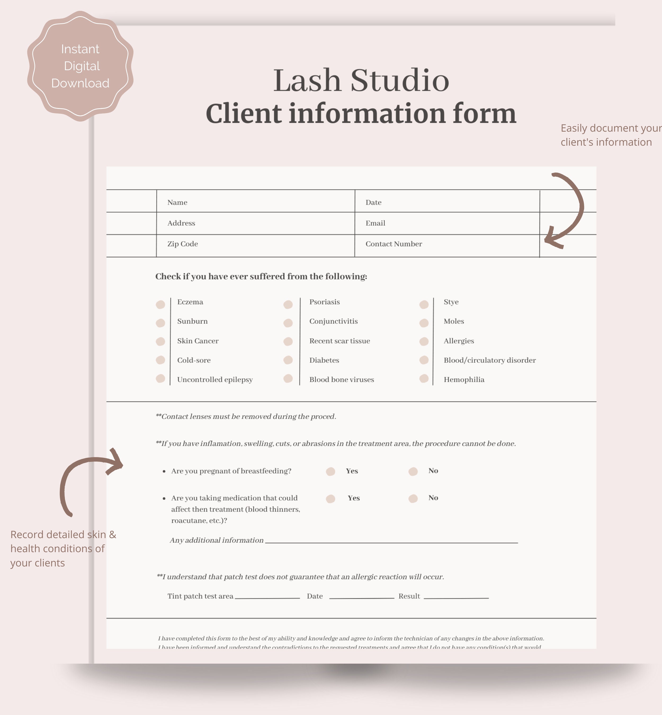 Lash Client Intake Form | Lash Consultation Form Esthetician Form ...