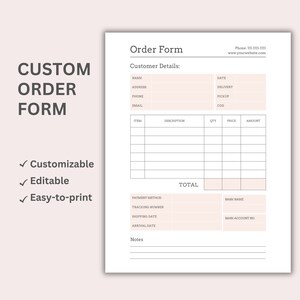 Custom Order Form Template | Purchase Order Form Template | Editable ...
