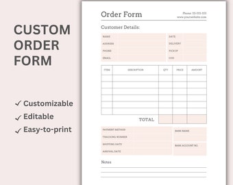 Custom Order Form Template | Purchase Order Form Template | Order Form ...