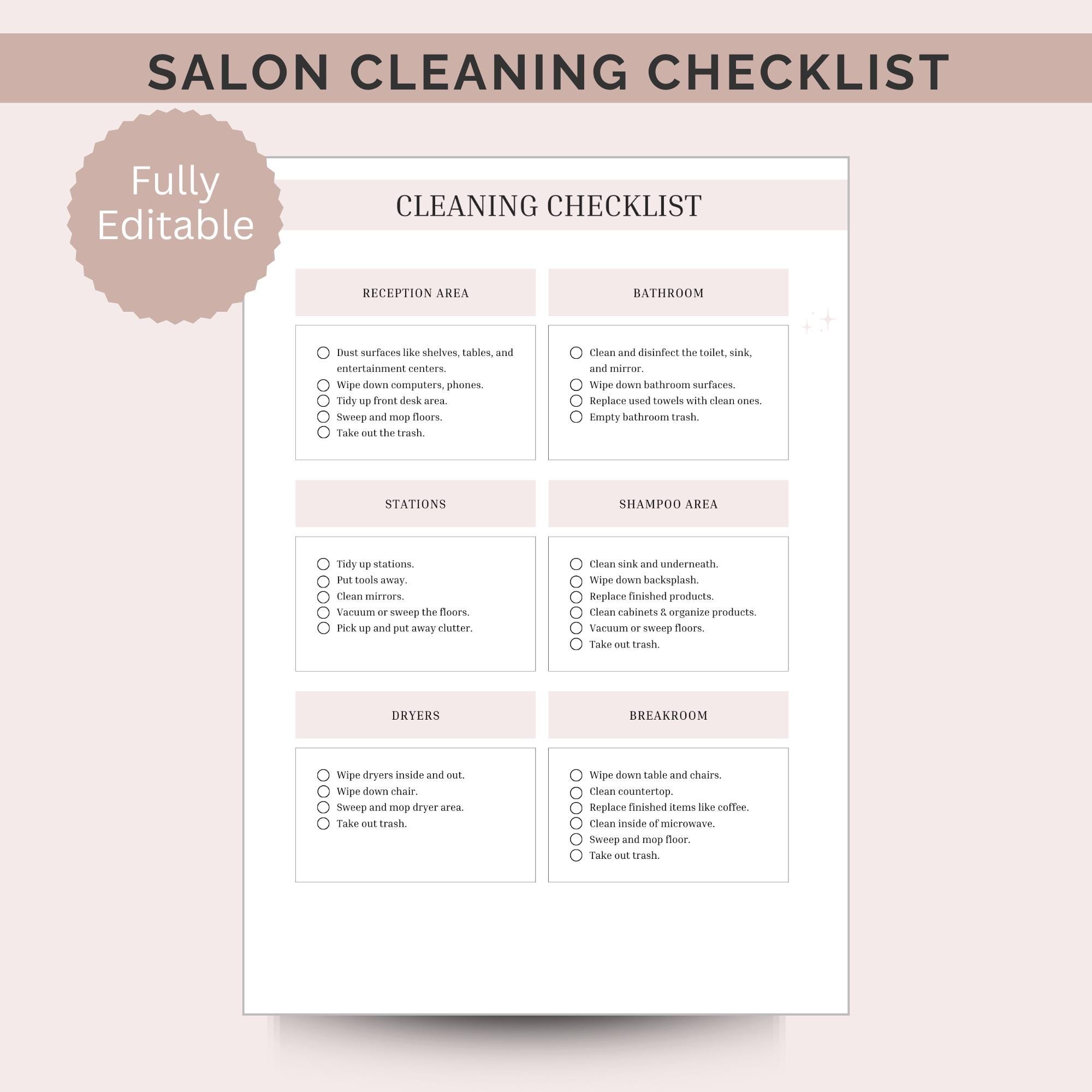Salon Cleaning Checklist Editable, Cleaning Checklist Canva Template ...