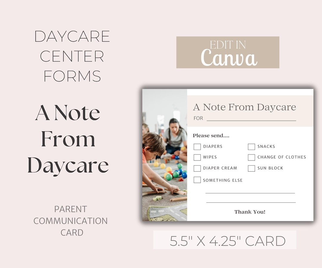 Daycare Note Template, Quick Note From Daycare, Daycare Paperwork ...