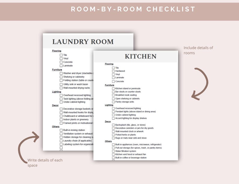 Interior Design Checklist: Room-by-room Home Planner (digital Download ...