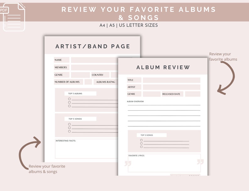 Music Journal, Music Planner, My Playlist, Concerts Tracker, Printable ...