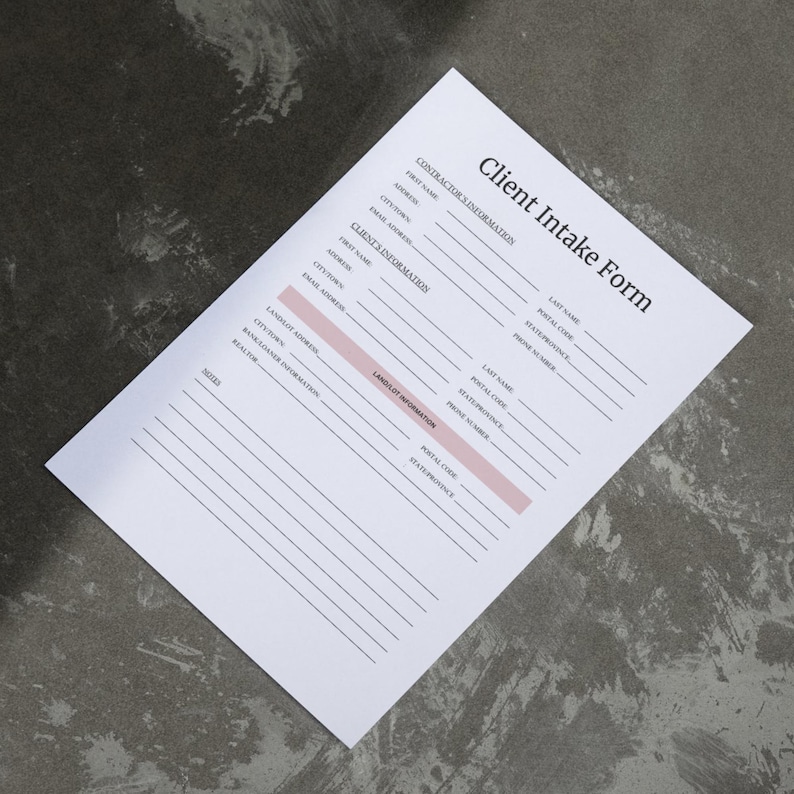 Construction Client Intake Form: Editable Contractor Template (PDF and ...