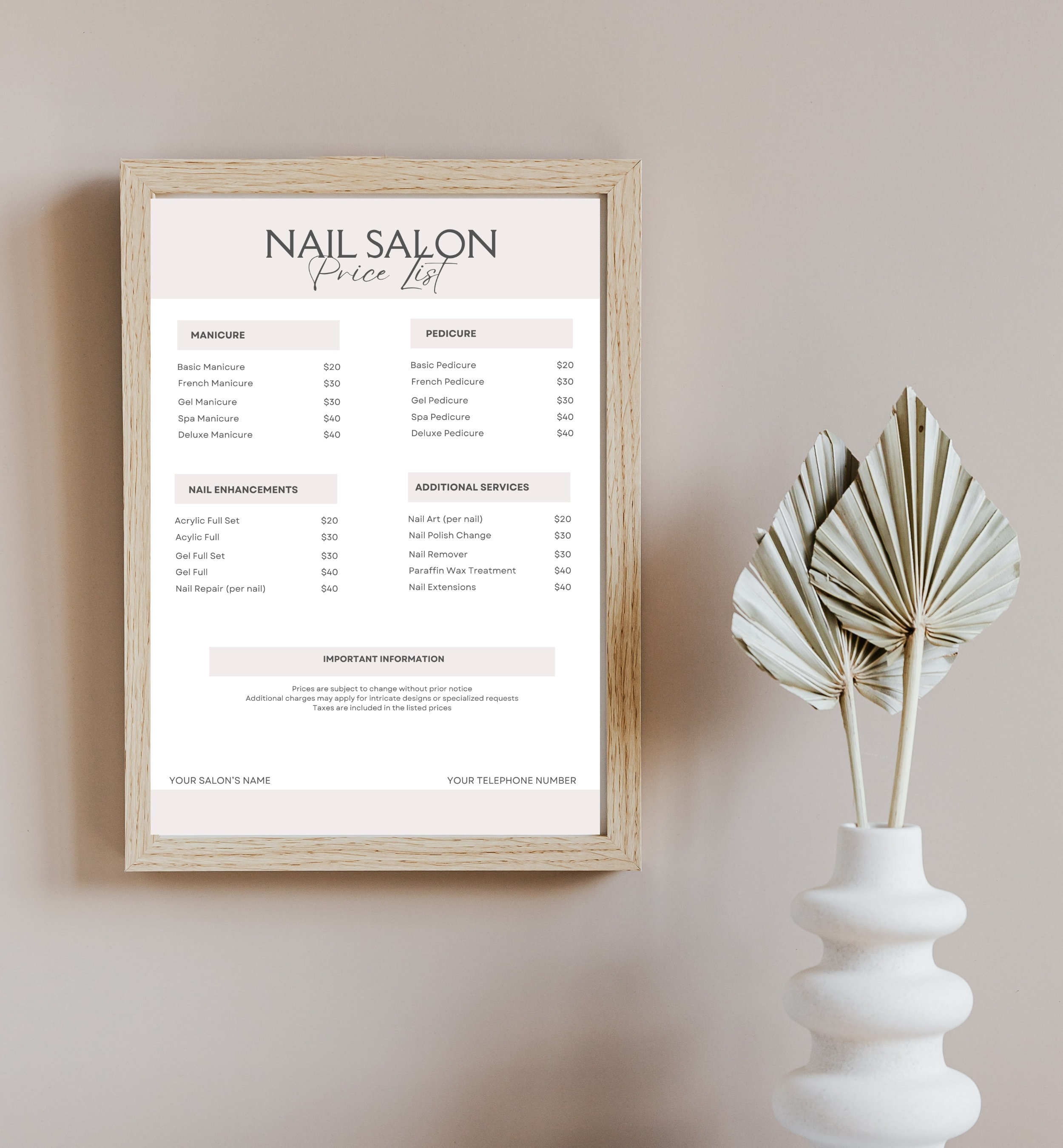 Editable Nail Salon Price List Template (A4) (digital Download) - Etsy