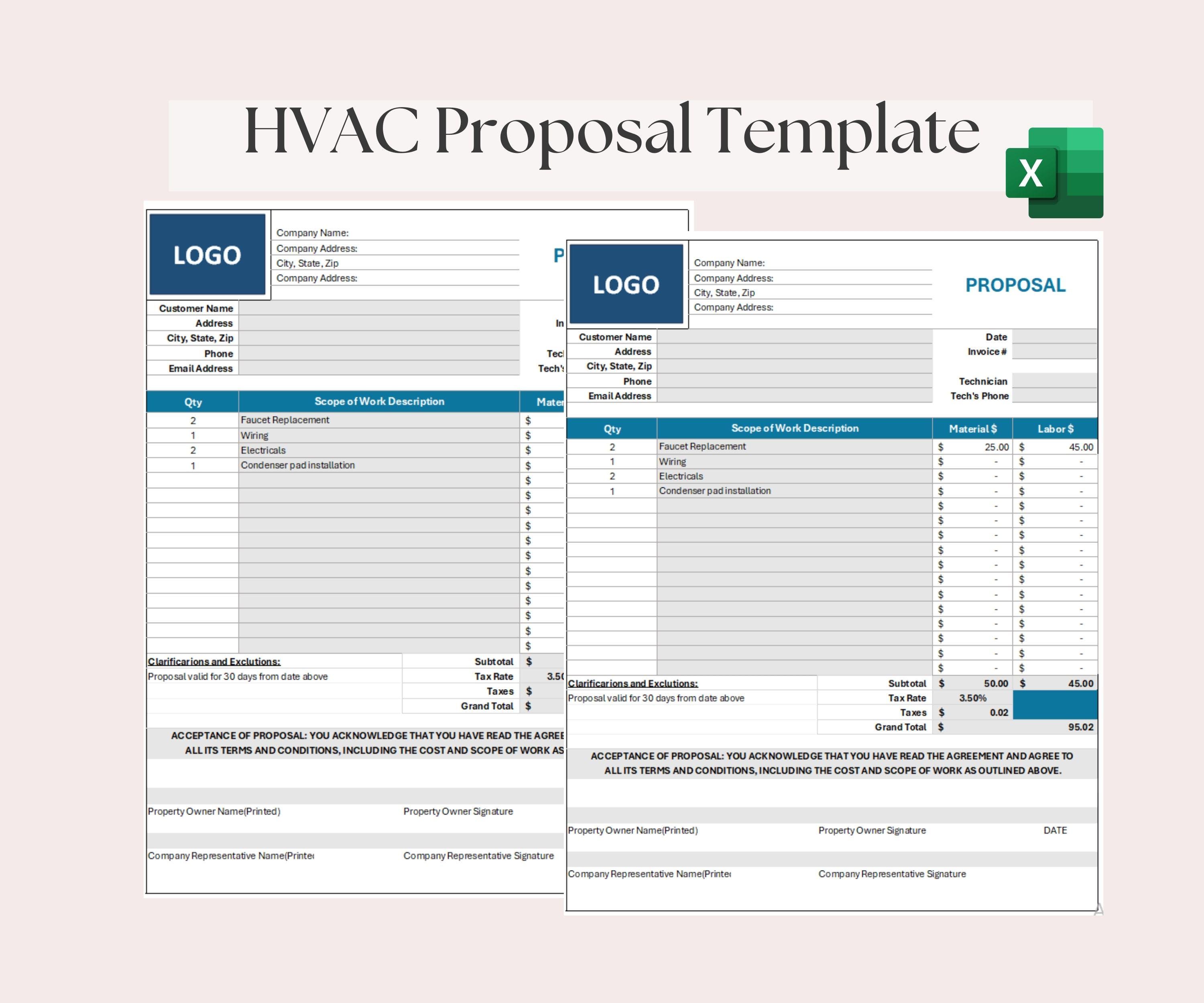 HVAC Estimate Proposal Template in Excel, HVAC Contractor Quote Form ...