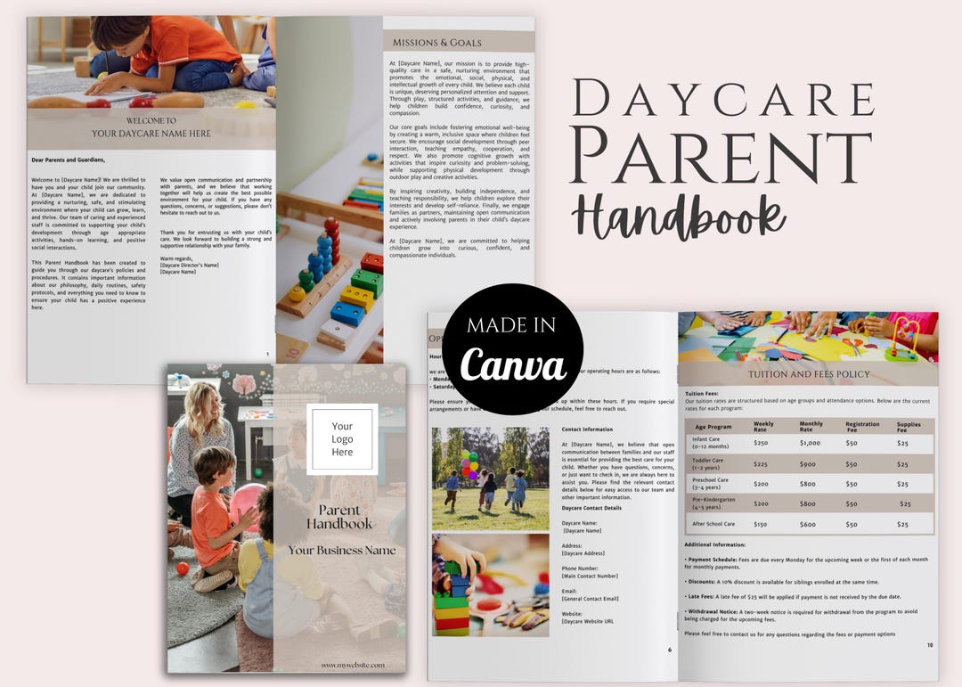 Daycare Center Parent Handbook, Daycare Forms, Daycare Contract ...