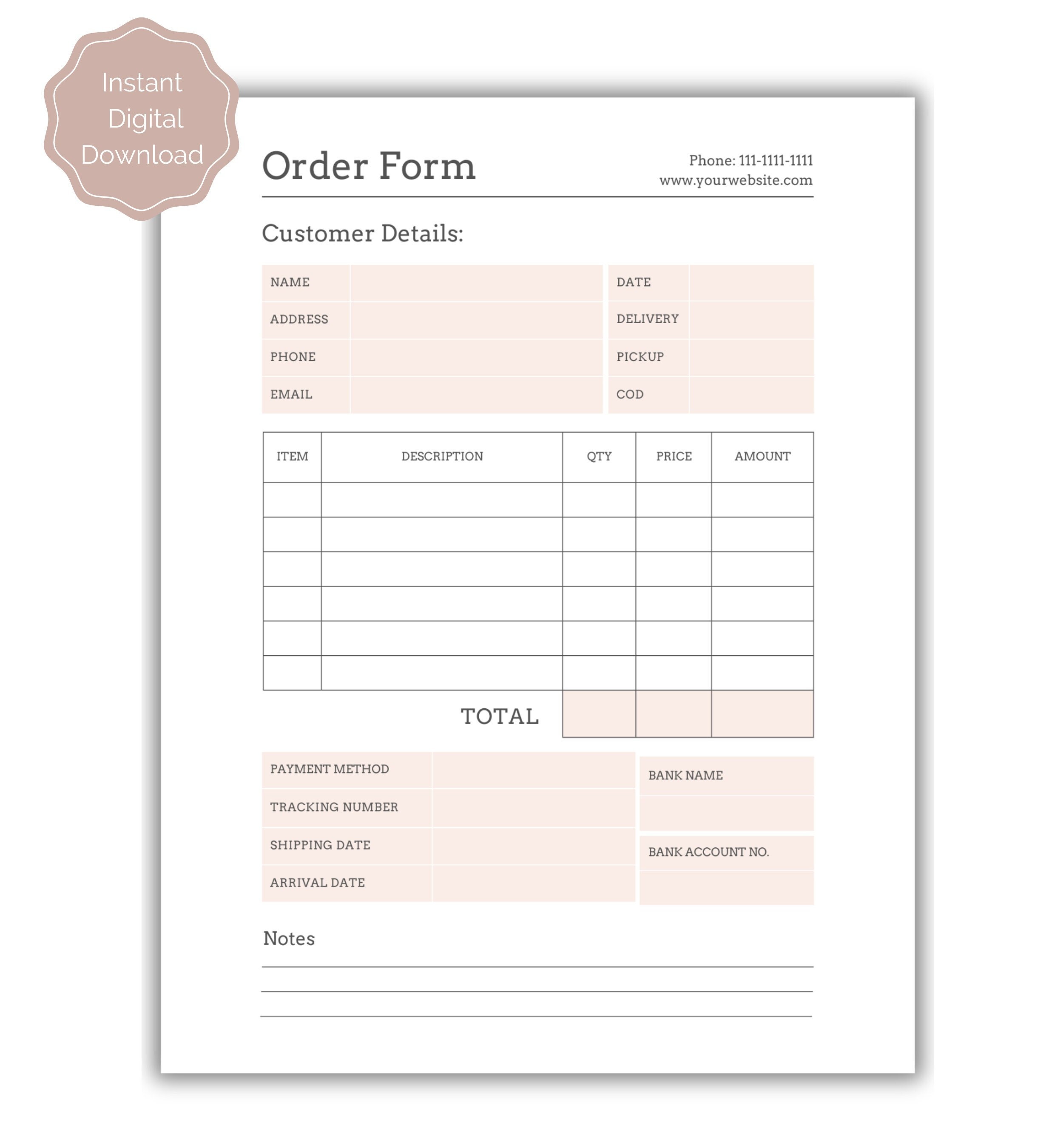 Custom Order Form Template | Purchase Order Form Template | Editable ...