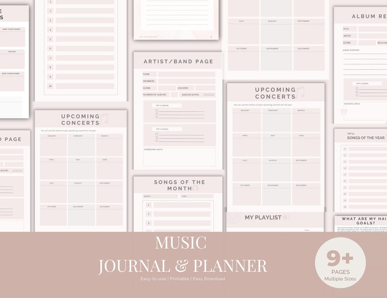 Music Journal, Music Planner, My Playlist, Concerts Tracker, Printable ...