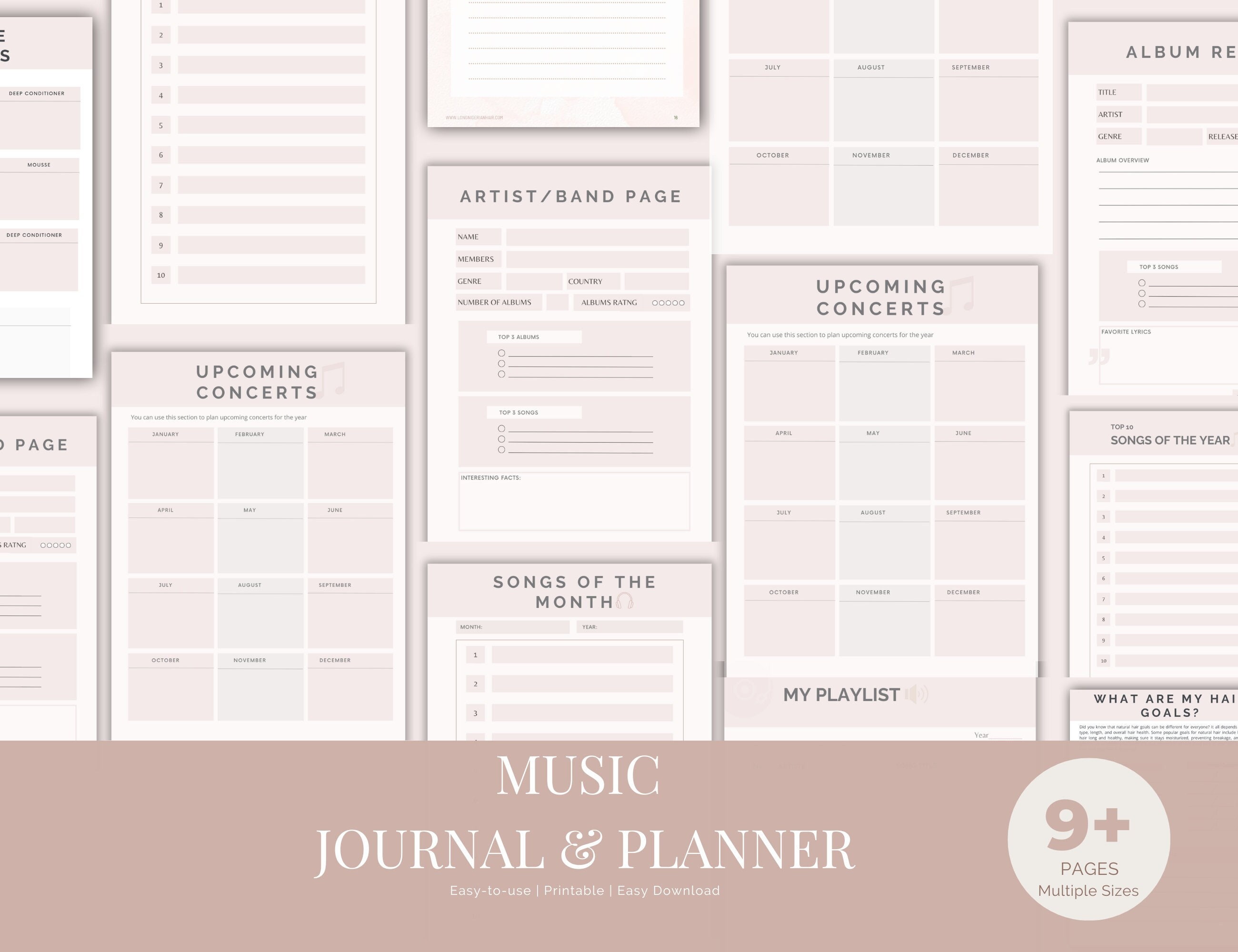 Music Journal, Music Planner, My Playlist, Concerts Tracker, Printable ...