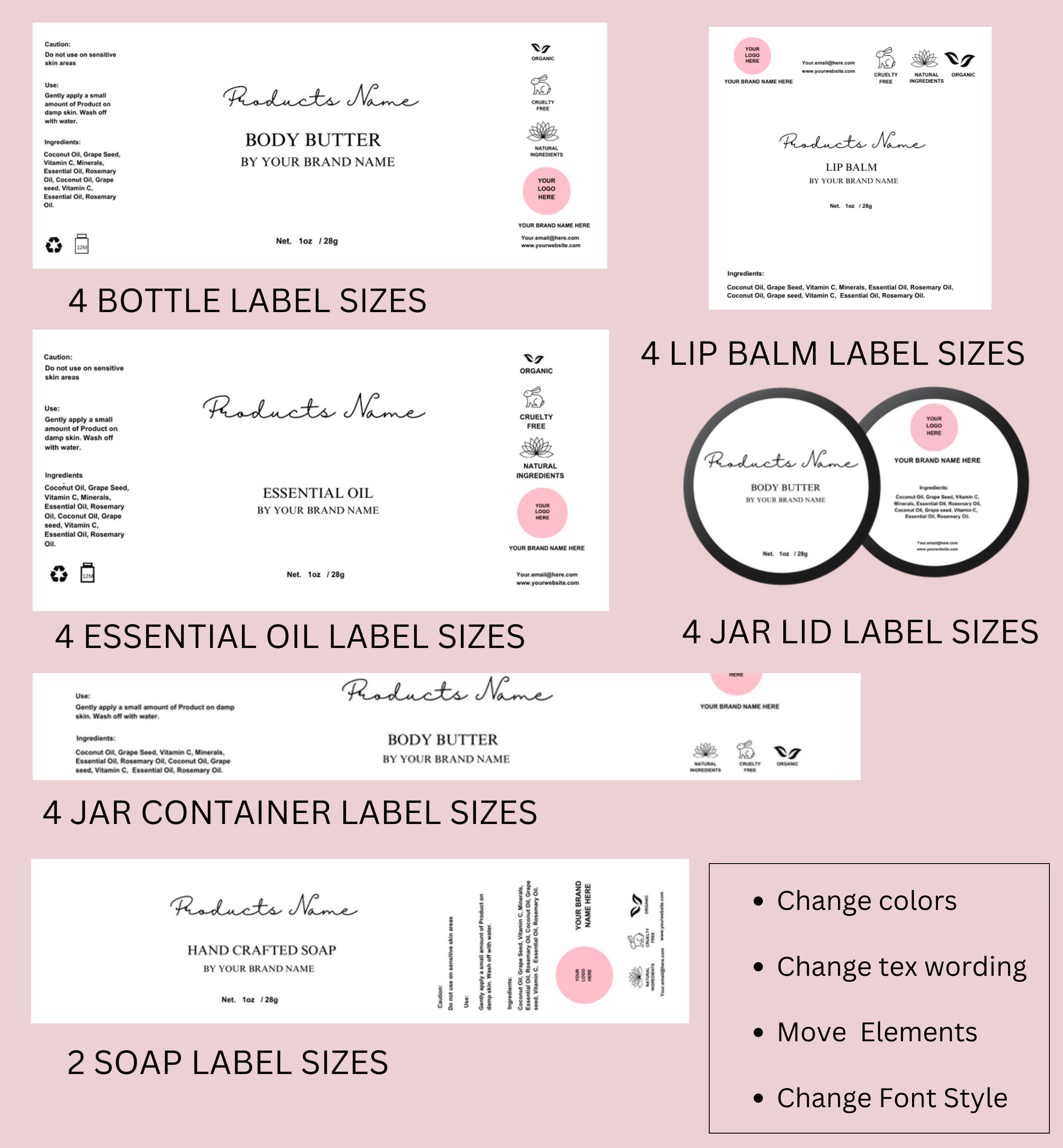 Minimalistic Label Templates for Cosmetic Products, Including Body ...