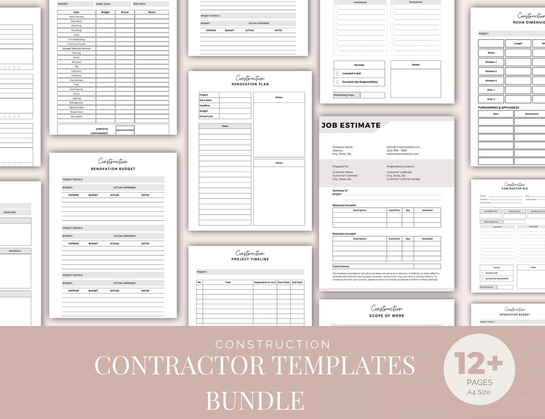 Editable Construction Business Forms Template Bundle (canva & PDF ...