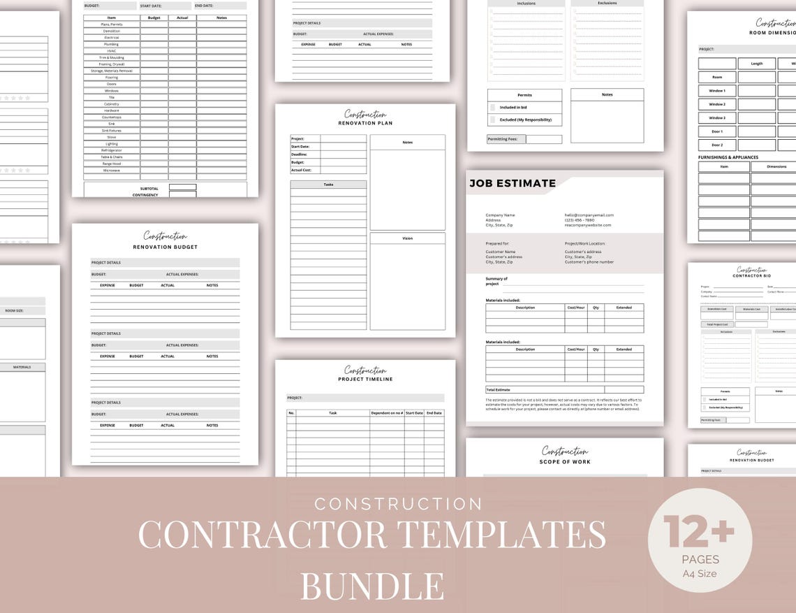 Editable Construction Business Forms Template Bundle (canva & PDF) - Etsy