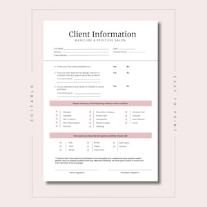 Client Intake Form | Nail and Pedicure Consultation Form Nail ...