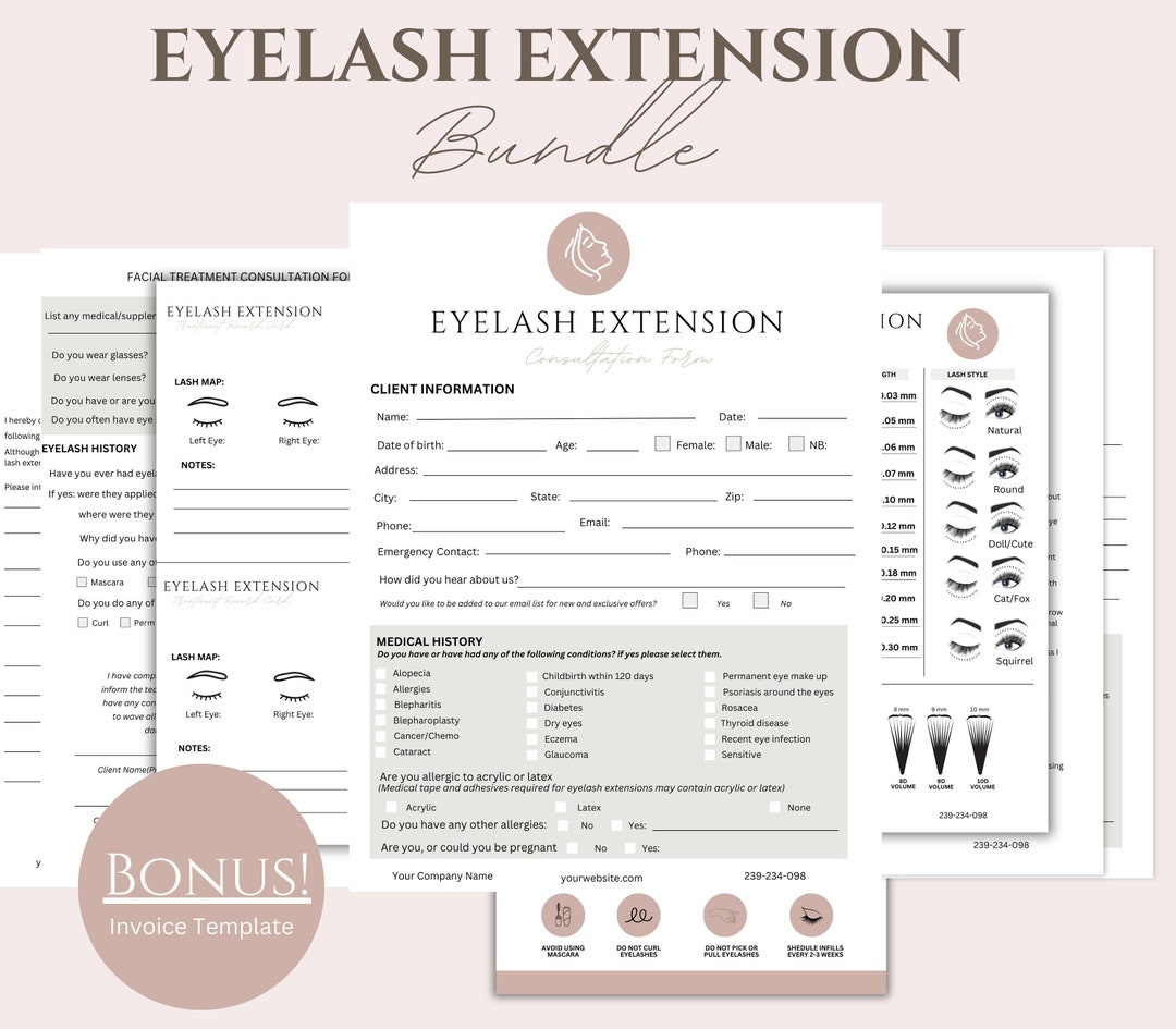 Eyelash Extension Forms - Editable Lash Consent Templates, Lash Tech ...