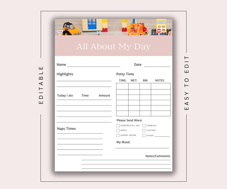 Daycare Report Mail, Daycare Printable, Day Care Report, Daily Log ...
