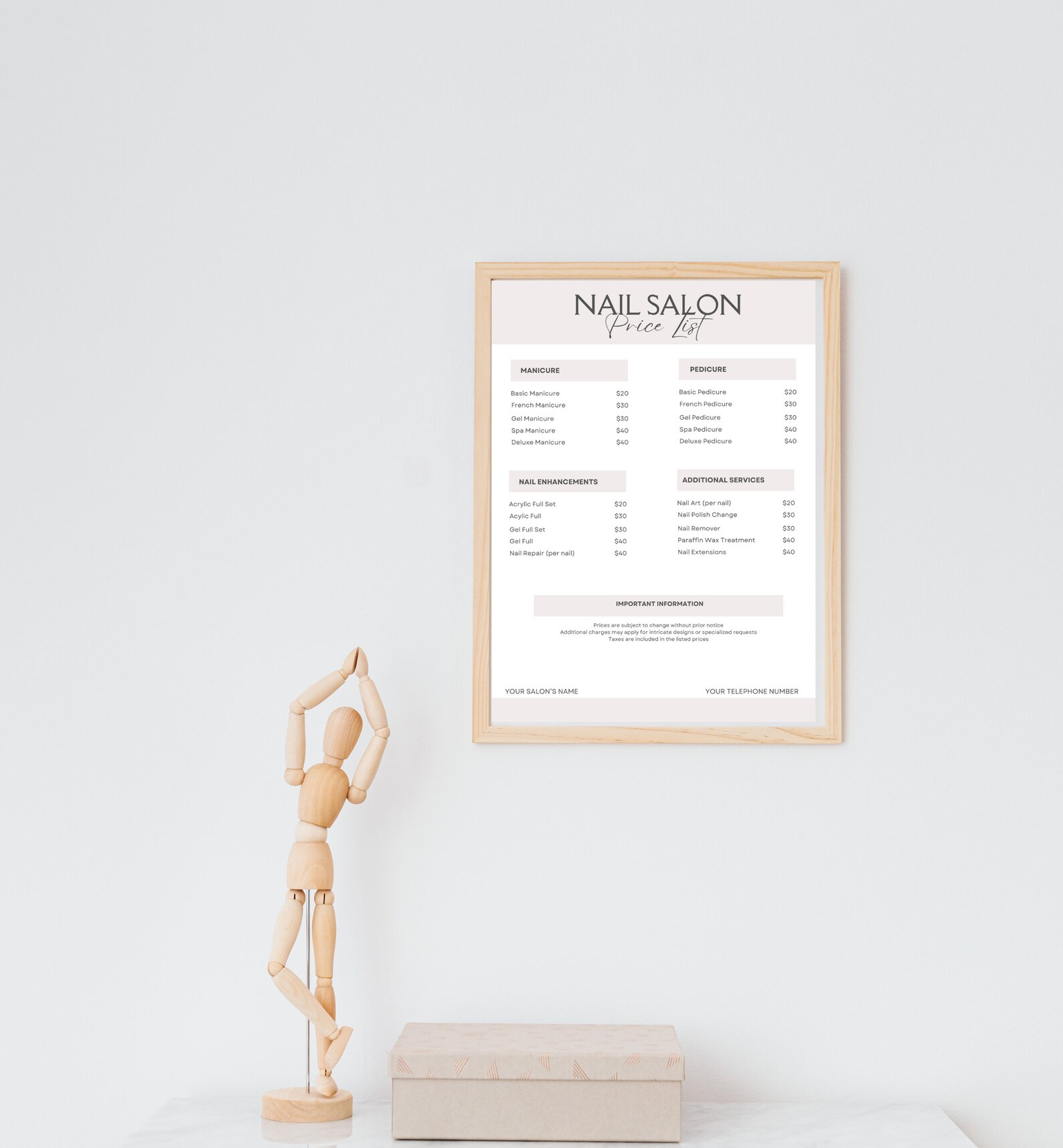 Editable Nail Salon Price List Template (A4) (digital Download) - Etsy