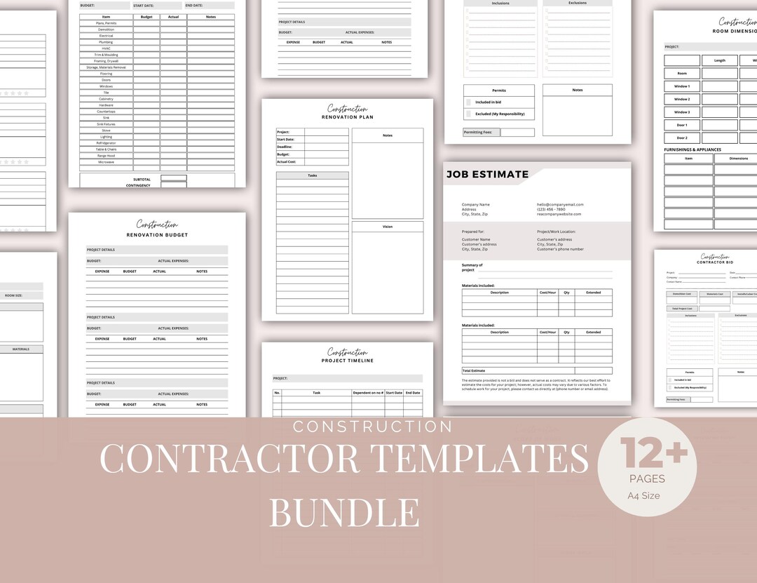 Editable Construction Business Forms Template Bundle (canva & PDF) - Etsy