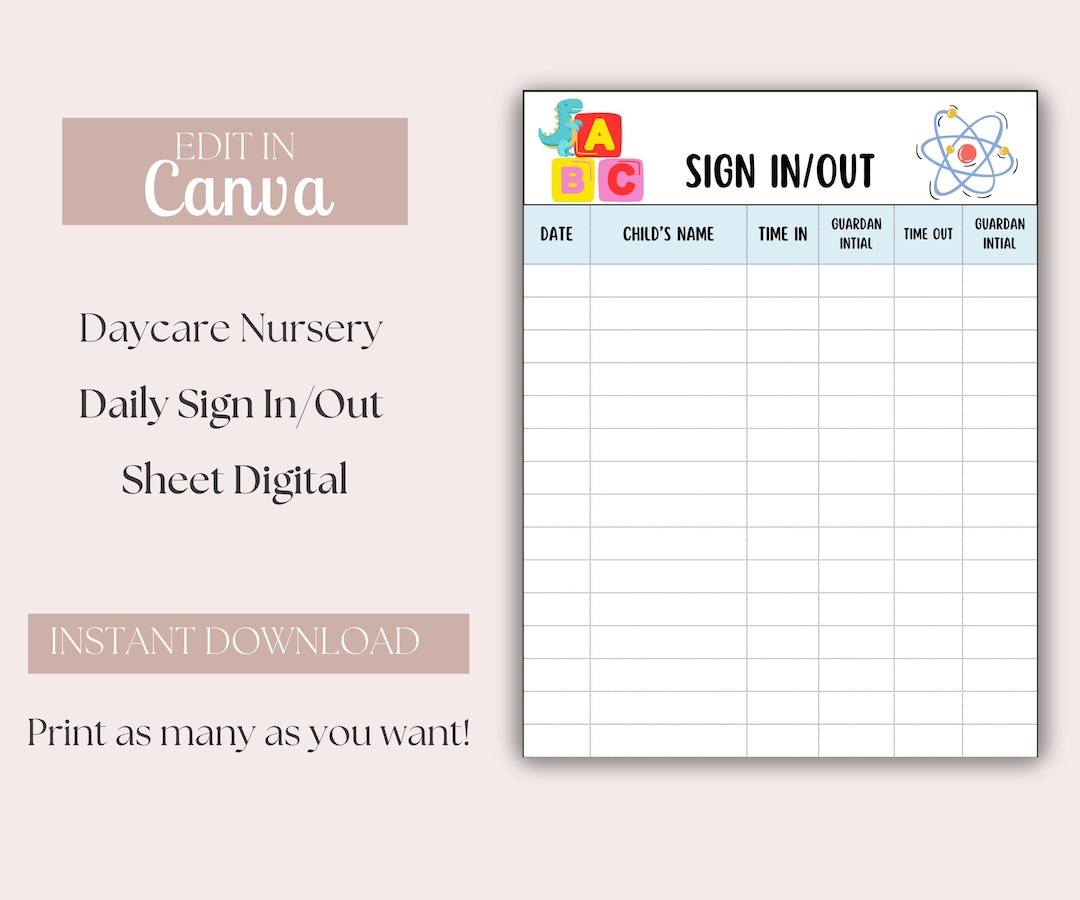 Daycare Nursery Daily Sign-in/ Sign-out Sheet, Printable Child ...