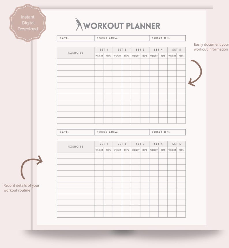 Fitness Planner Workout Log, Printable Exercise and Goal Planner - Etsy
