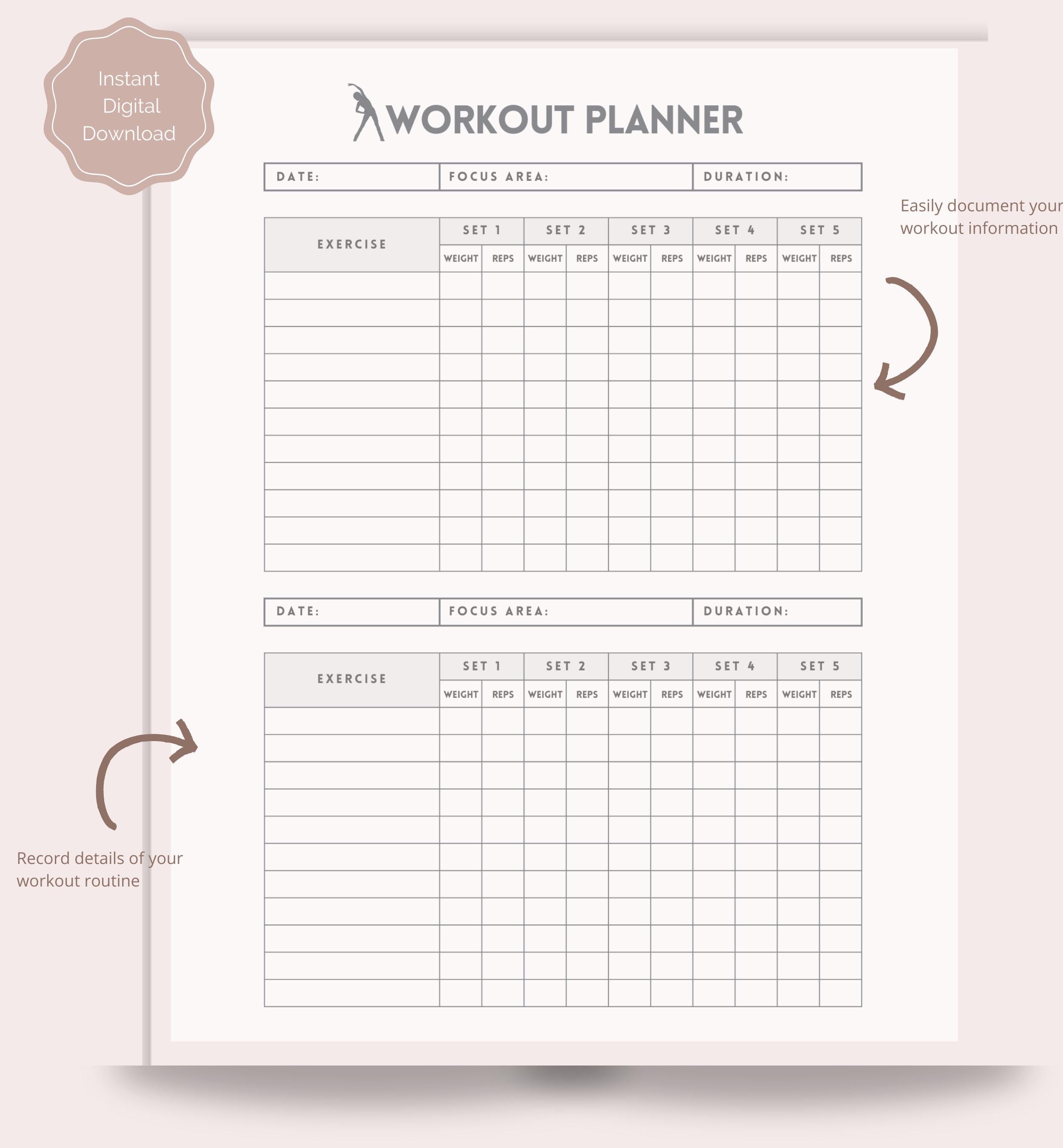 Fitness Planner Workout Log, Printable Exercise and Goal Planner - Etsy