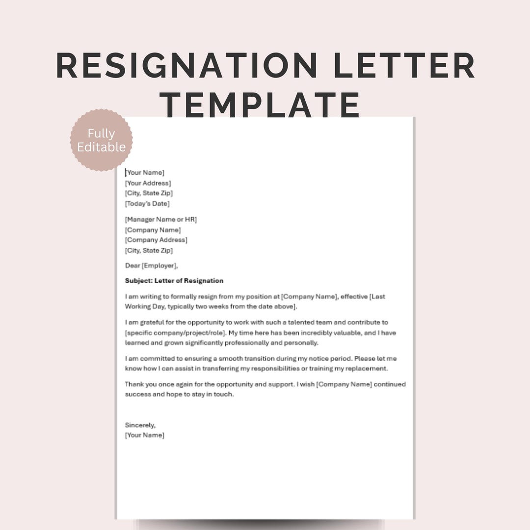 Resignation Letter Template, Resign Letter, Resignation Template, Job ...