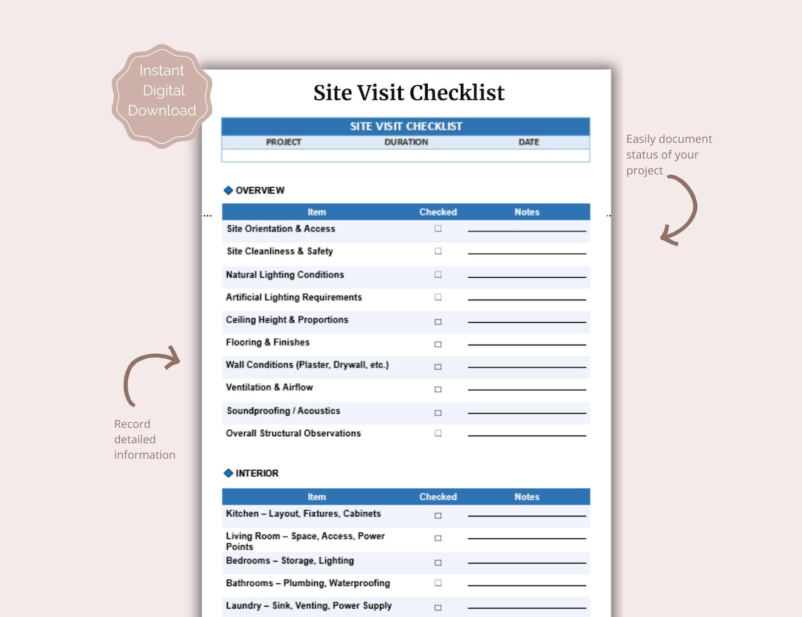 Printable Site Visit Checklist, Printable Interior Design Checklist ...