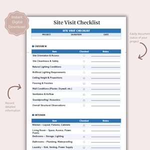 Printable Site Visit Checklist, Printable Interior Design Checklist ...