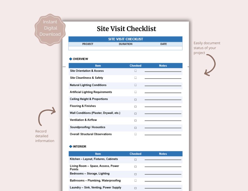 Printable Site Visit Checklist, Printable Interior Design Checklist ...