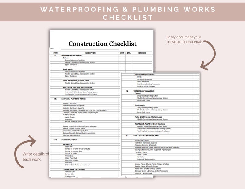 Construction Materials Checklist: Home Building Planner (excel & Google ...