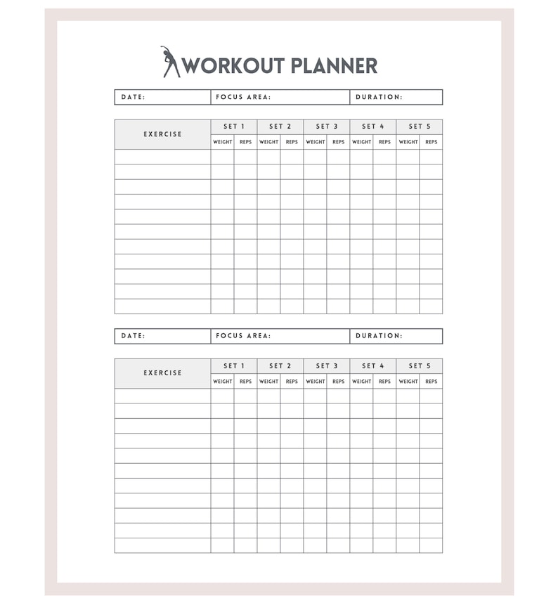 Fitness Planner Workout Log, Printable Exercise and Goal Planner - Etsy